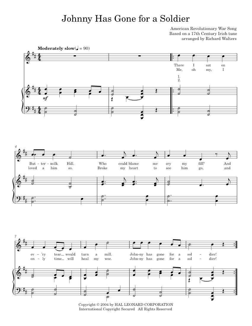 Johnny Has Gone for a Soldier Sheet music for Piano, Vocals by Misc ...