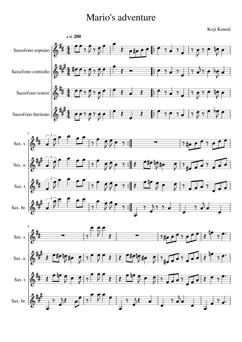 Mario's adventure Sheet music for Saxophone alto, Saxophone tenor ...