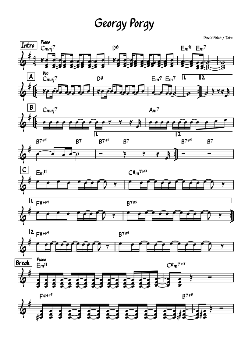 Georgy porgy – Toto Sheet music for Piano (Solo) Easy | Musescore.com