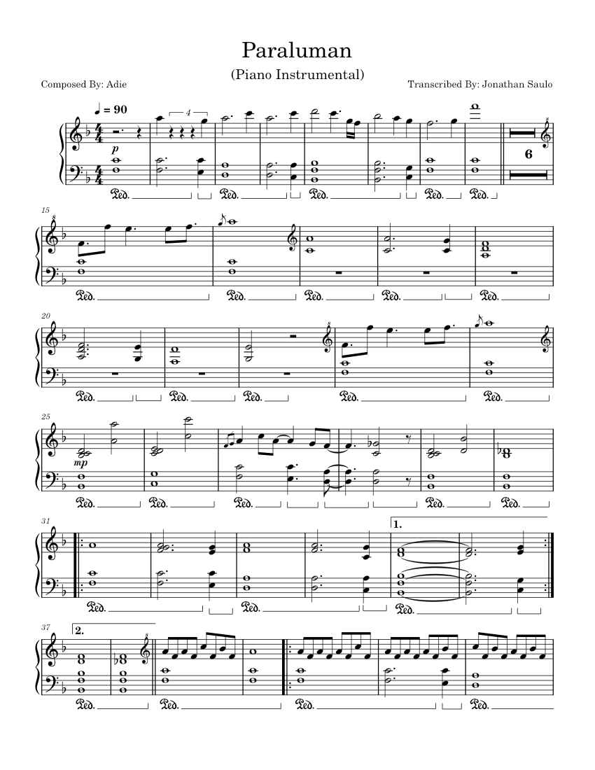 Paraluman - Adie Sheet Music for Piano (Solo) Easy | MuseScore.com