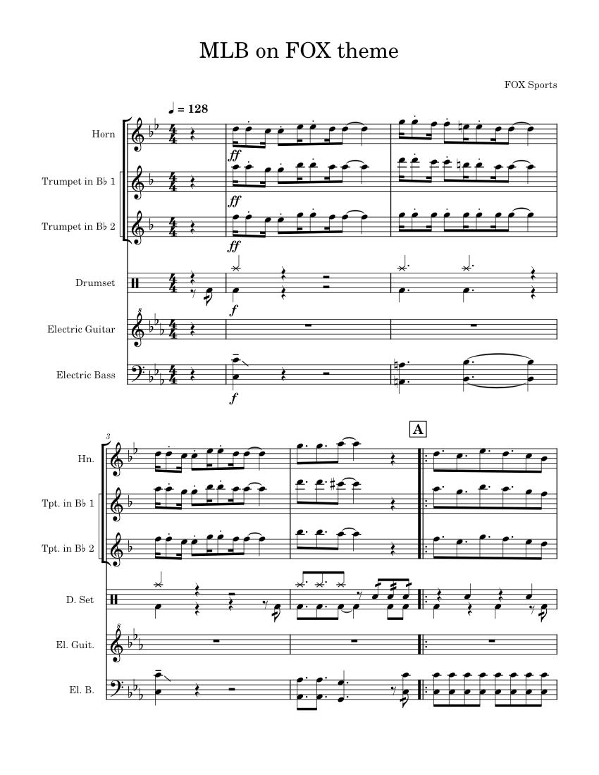 MLB Theme – MLB on FOX MLB on FOX theme Sheet Music for French horn ...