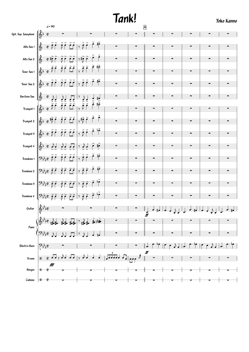 Tank! Sheet music for Piano, Trombone, Saxophone alto, Saxophone tenor ...