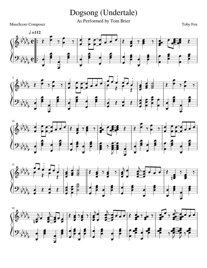 Dogsong (Undertale) Sheet music for Piano (Solo) | Musescore.com