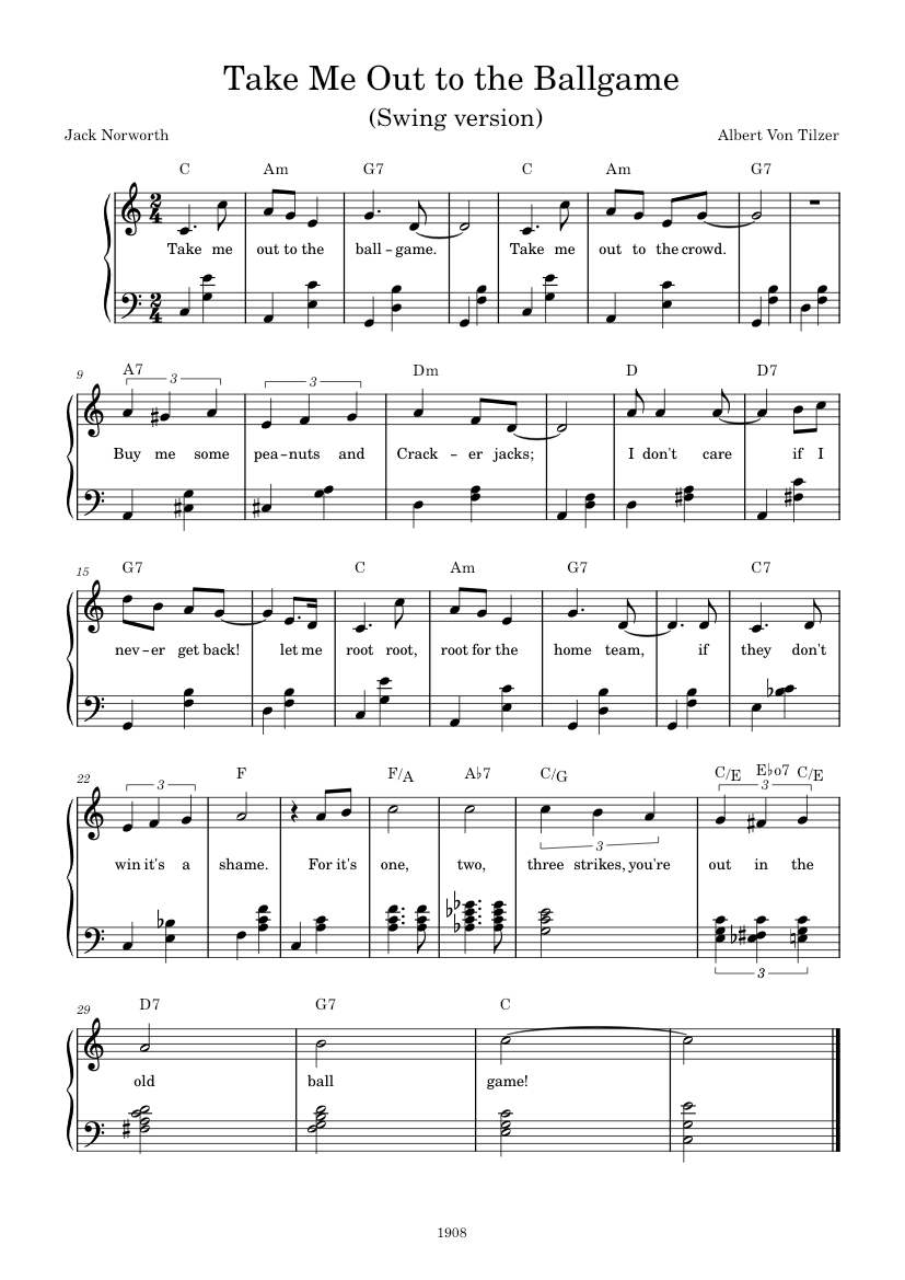 Take Me out to the Ball Game – Albert Von Tilzer Sheet Music with ...