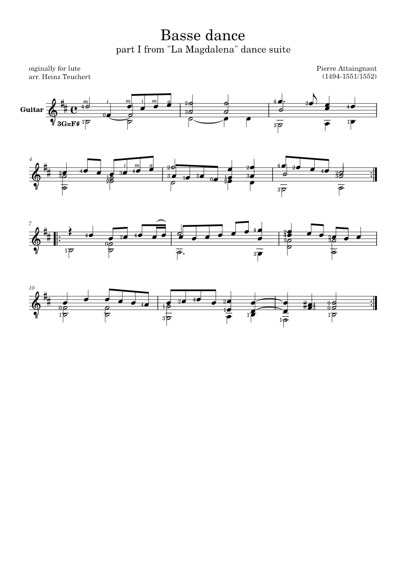 Basse dance – Pierre Attaingnant (XVI century) Sheet Music for Guitar ...