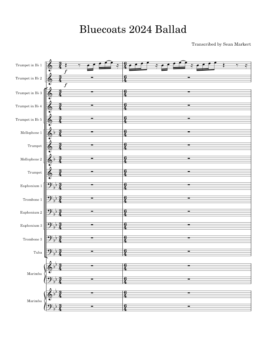 Bluecoats 2024 Ballad Sheet Music for Trombone, Tuba, French horn ...