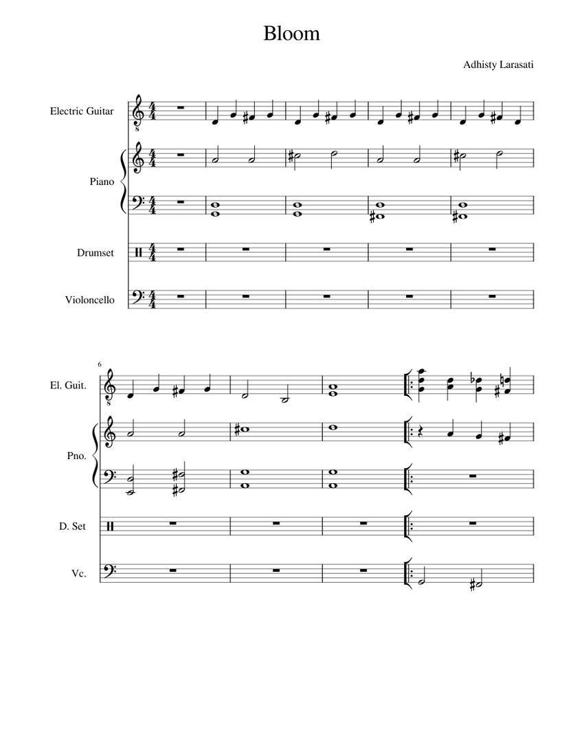 Bloom Sheet music for Piano, Cello, Guitar, Drum group (Mixed Quartet ...