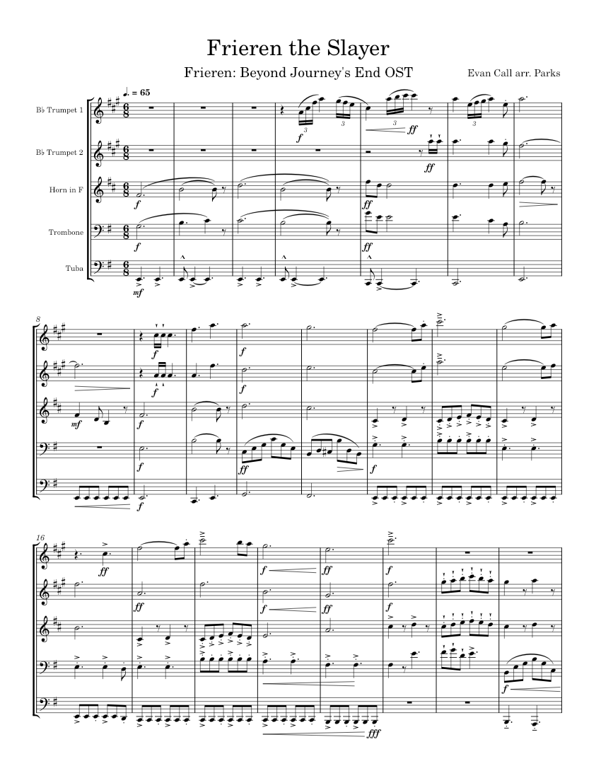 Frieren the Slayer for Brass Quintet - Frieren: Beyond Journey's End ...