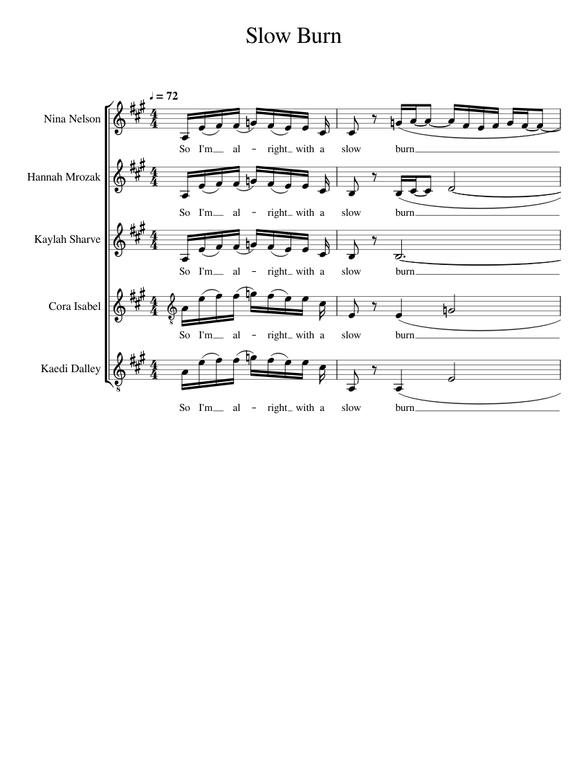 Slow Burn (Excerpt) Sheet music for Soprano, Alto, Tenor, Mezzo soprano ...