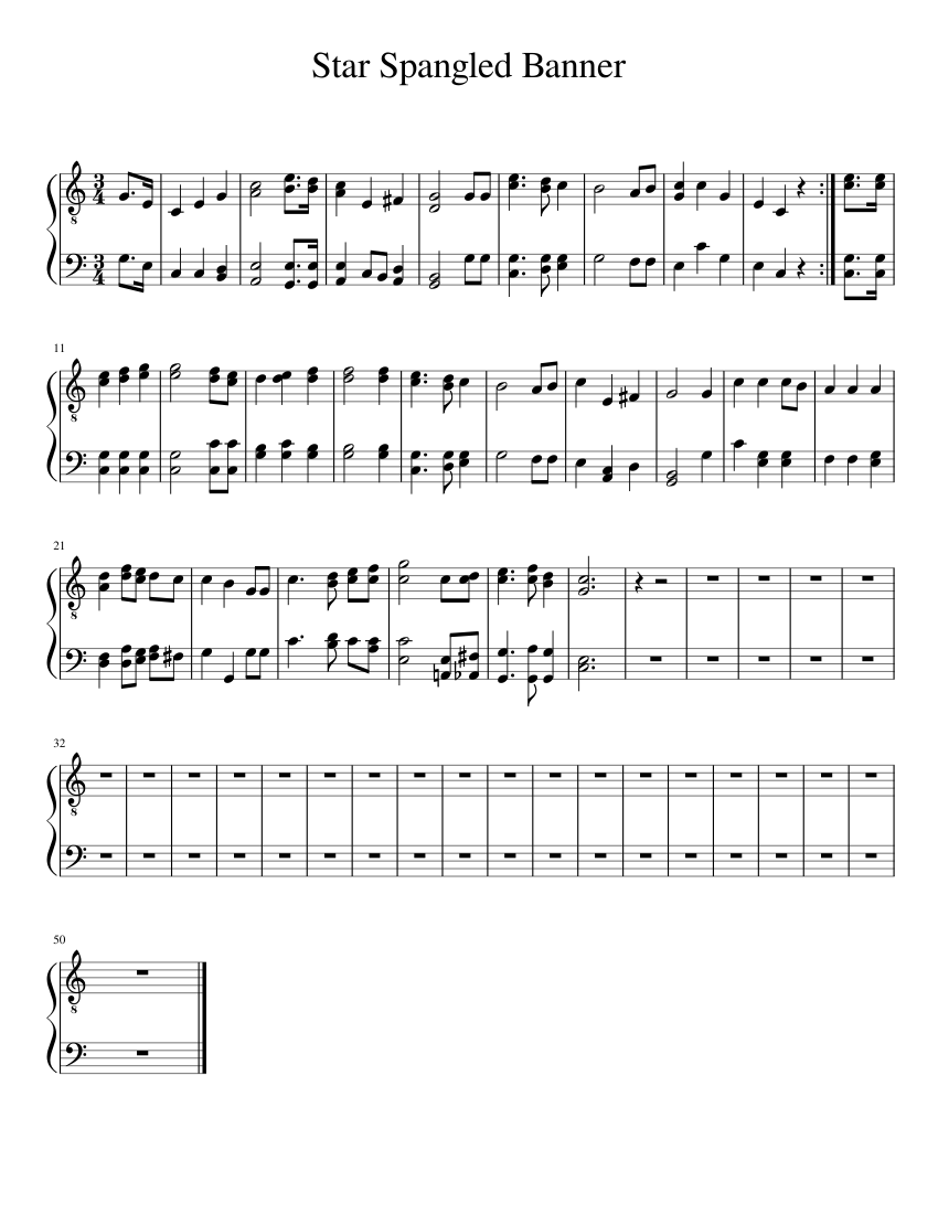 Star Spangled Banner musescore Sheet music for Piano (Solo) | Musescore.com