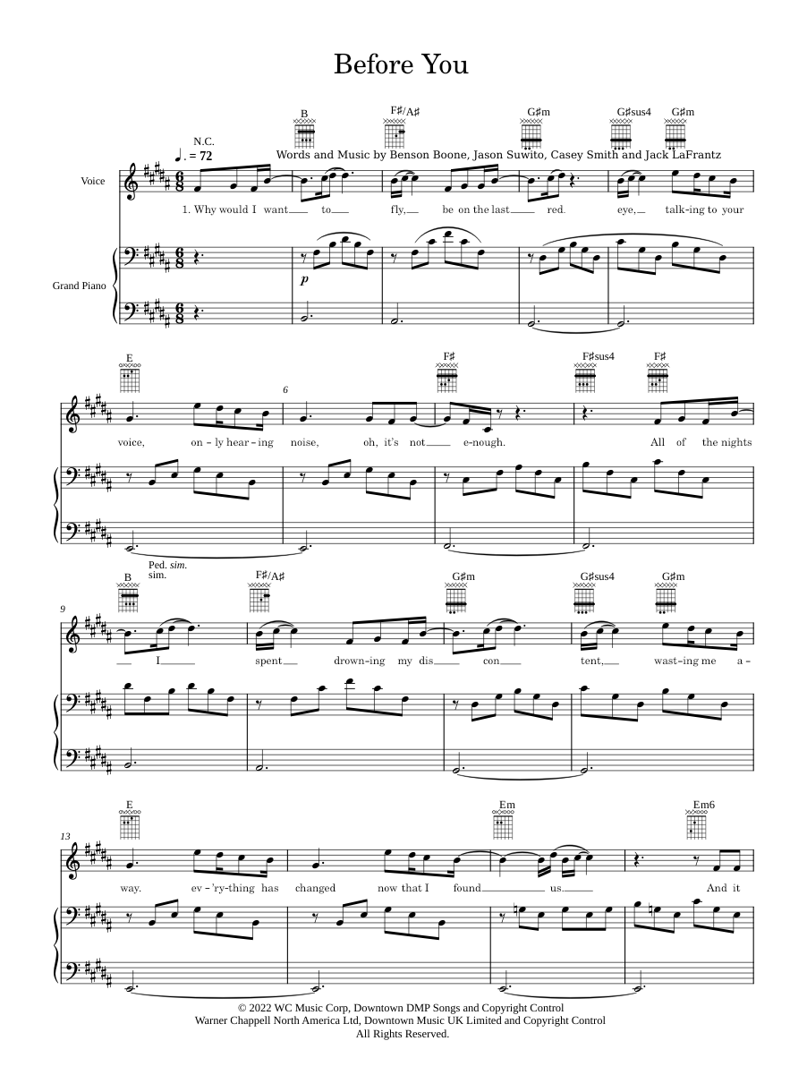 Play Official version of Before you Sheet Music by Benson Boone for ...