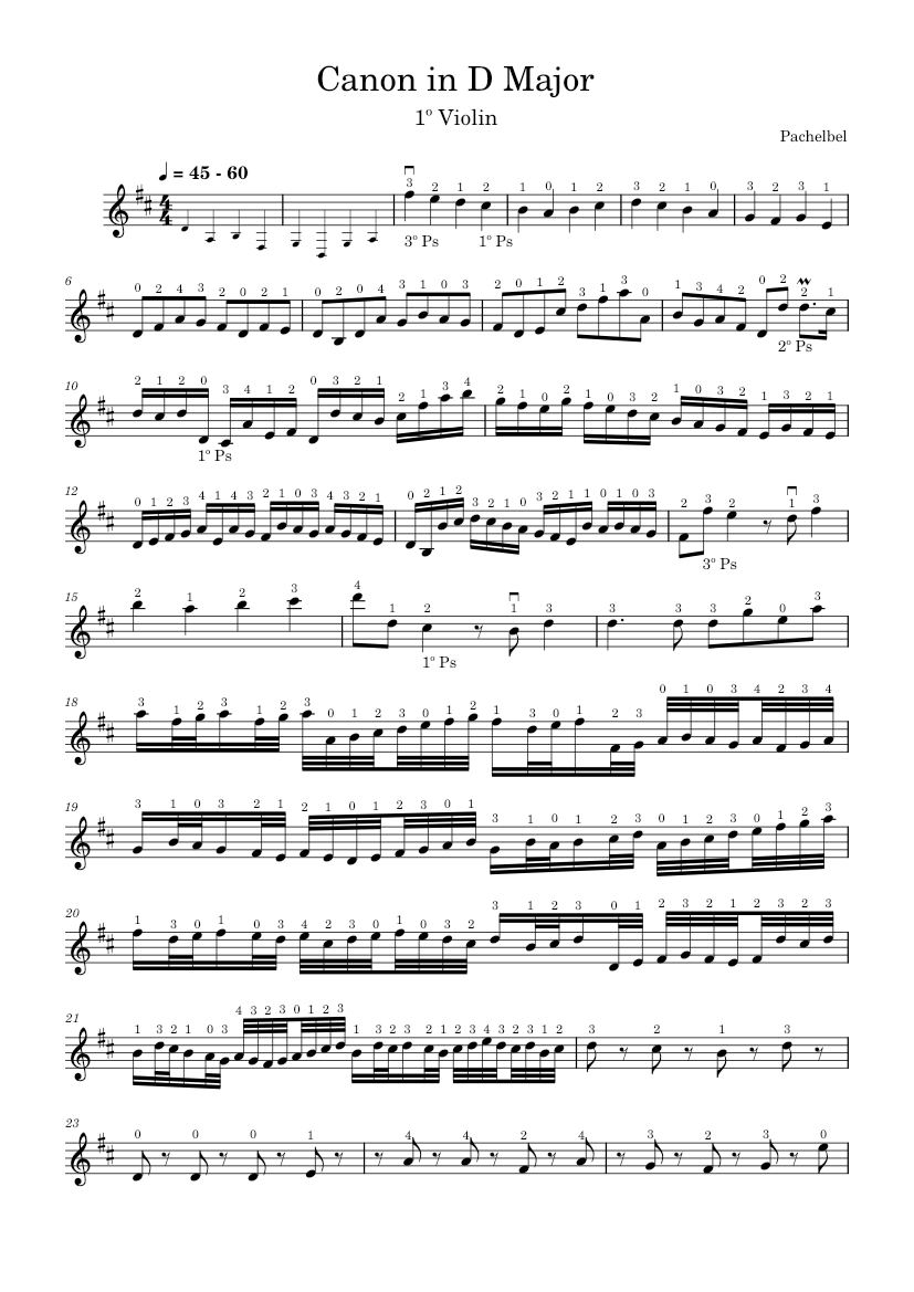 Canon in D – Johann Pachelbel Canon in D by Pachelbel 1º Violin Sheet ...