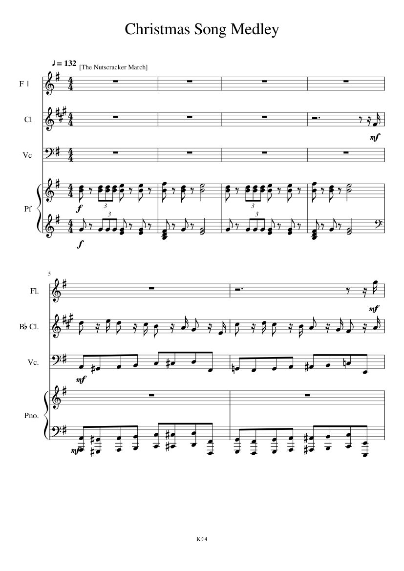 Christmas Song Medley Sheet Music for Piano, Flute, Clarinet in b-flat ...