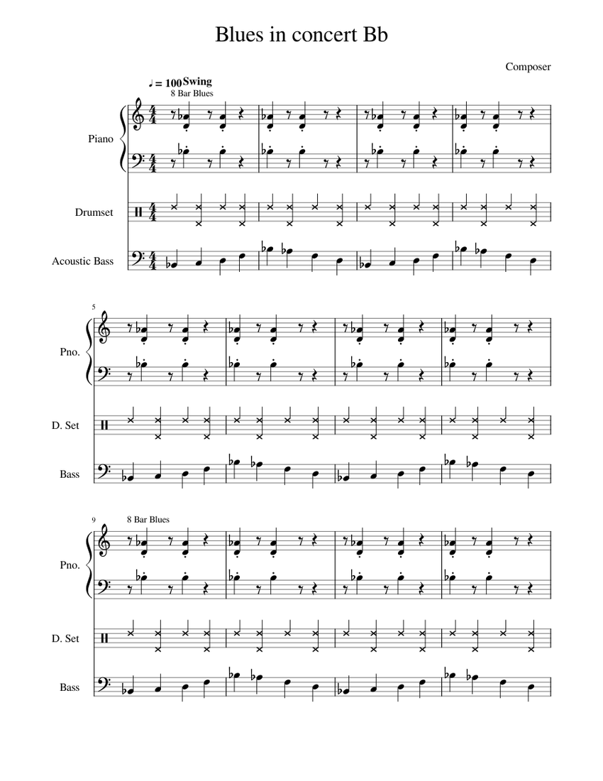 Blues in Concert Bb Sheet music for Piano, Bass guitar, Drum group ...