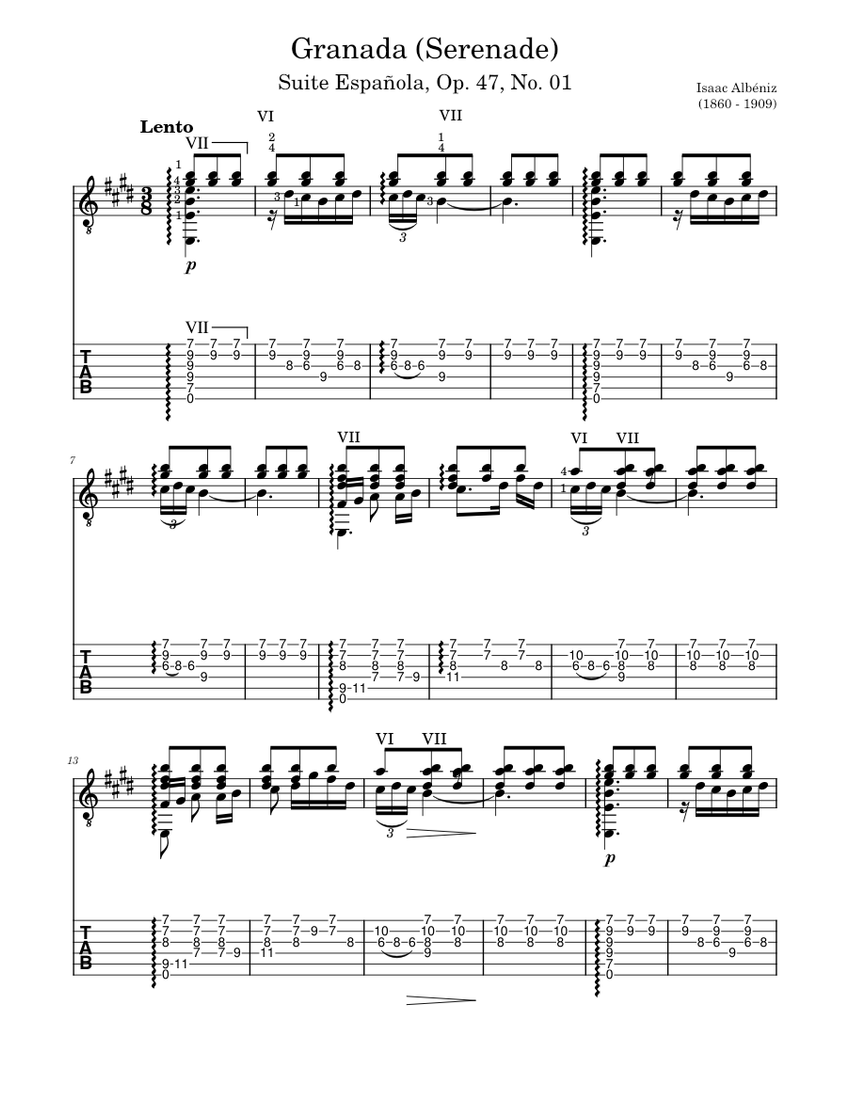 Granada by Albeniz arr. Bream (with tab) Sheet music for Guitar (Solo ...