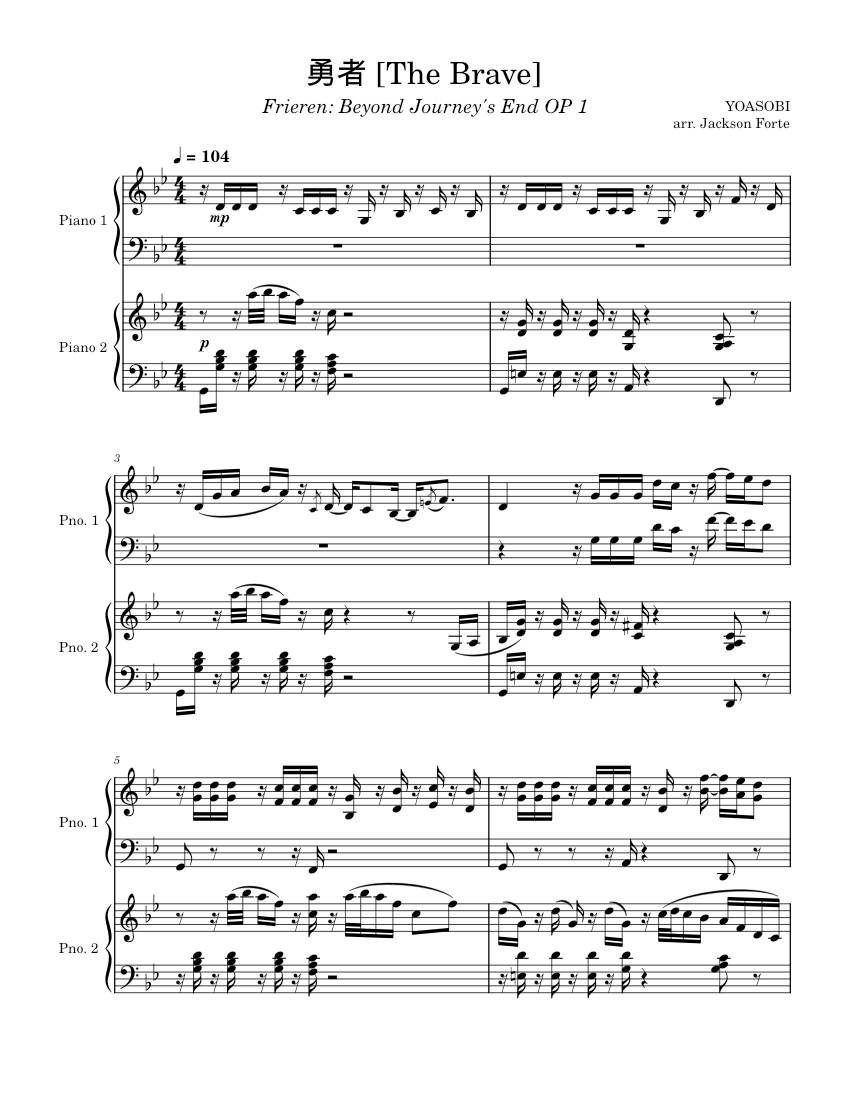 勇者 [The Brave] – YOASOBI (Frieren: Beyond Journey's End Opening 1) Sheet Music for Piano (Piano ...