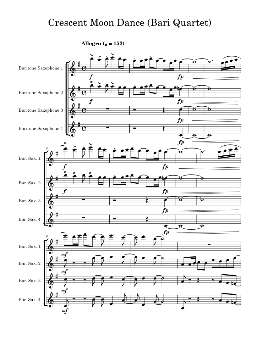 Crescent Moon Dance (Hibike! Euphonium) Bari Quartet Sheet music for Saxophone baritone ...