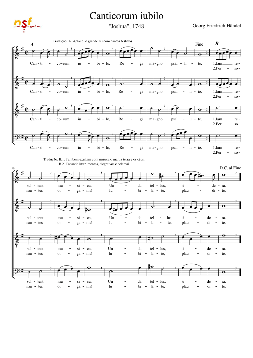 Canticorum_Jubilo_Handel_G_-_SATB Sheet music for Soprano, Alto, Tenor ...