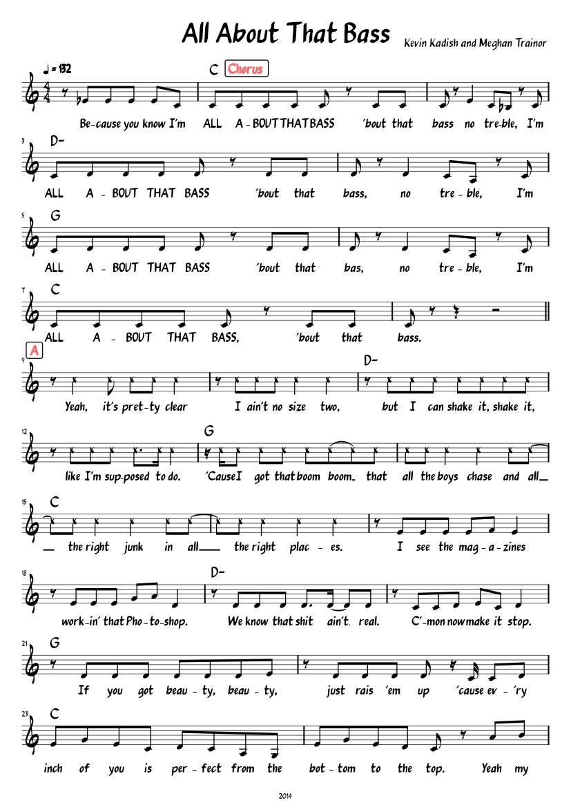 All About That Bass (Lead sheet with lyrics ) Sheet Music with Chords ...
