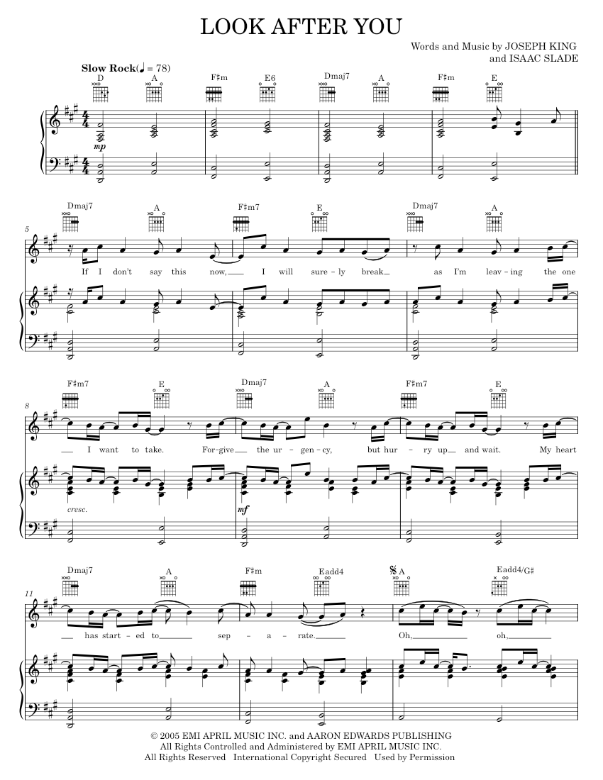 Play Official version of Look after you Sheet Music by The Fray for ...