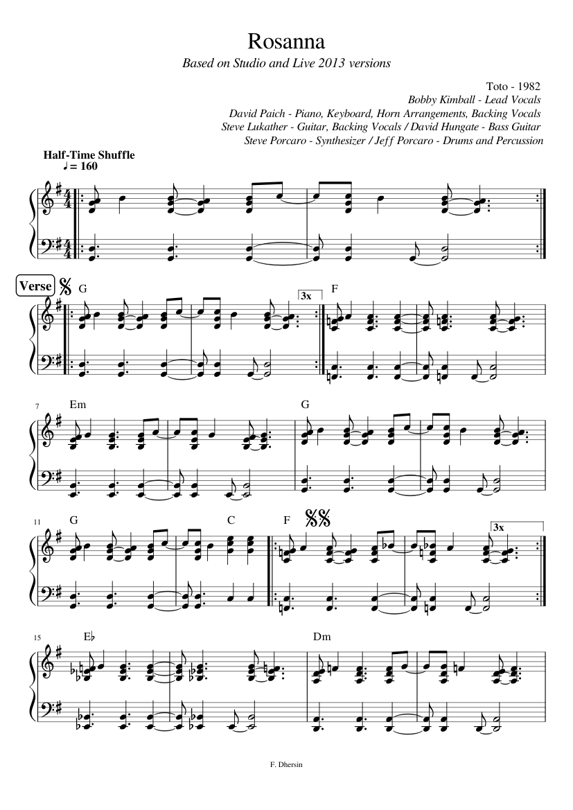Toto Rosanna Sheet Music with Chords for Piano (Solo) | MuseScore.com