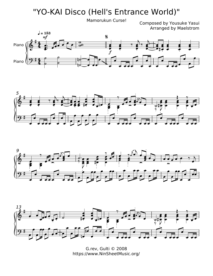 YO-KAI Disco - Yousuke Yasui Sheet Music for Piano (Piano Duo) | MuseScore.com