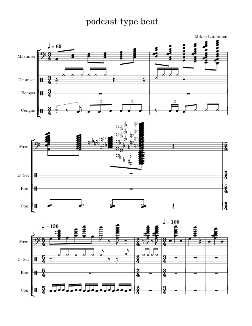 podcast type beat Sheet music for Drum group, Marimba, Bongo, Conga ...