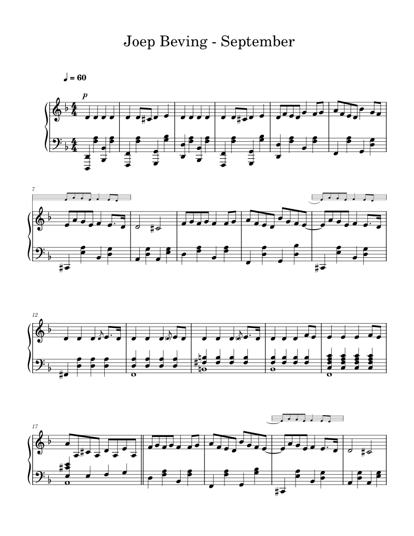 September – Joep Beving Sheet Music for Piano (Solo) | MuseScore.com