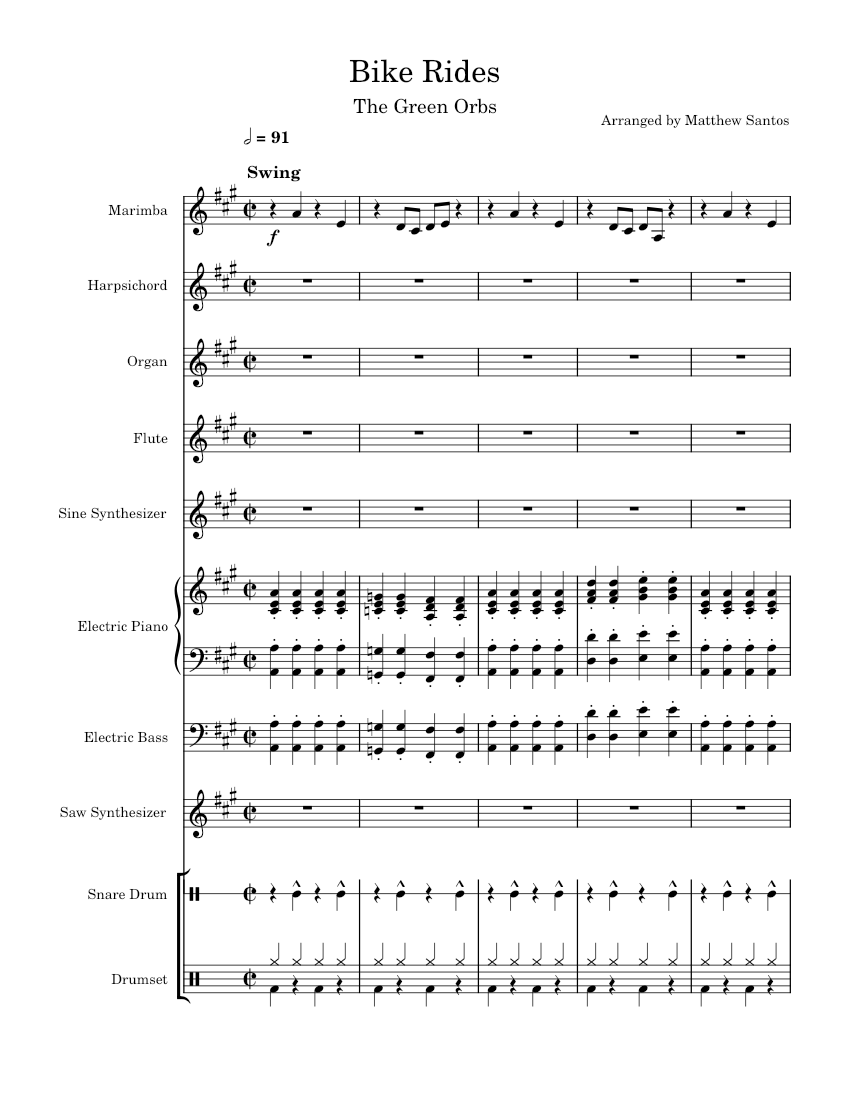 Bike Rides – The Green Orbs Sheet Music for Piano, Harpsichord, Organ ...