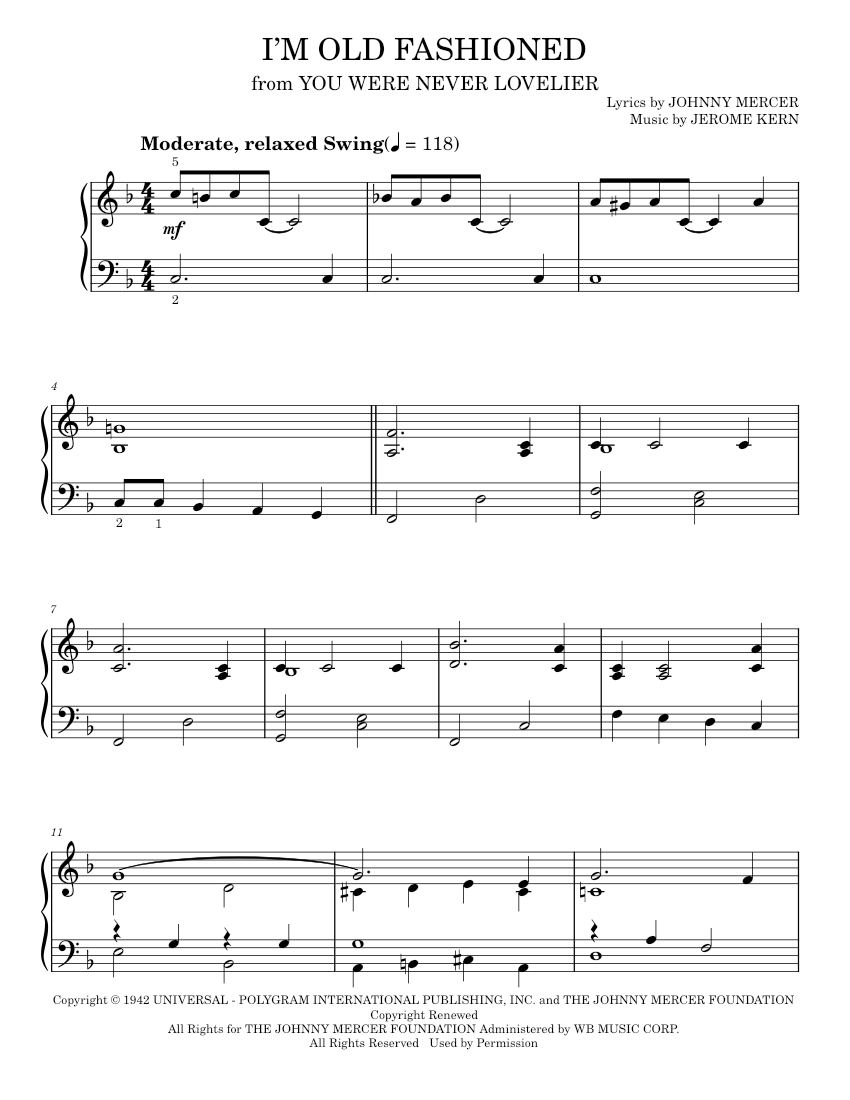 I'm Old Fashioned Sheet music for Piano by Billy Strayhorn: Music Notes ...