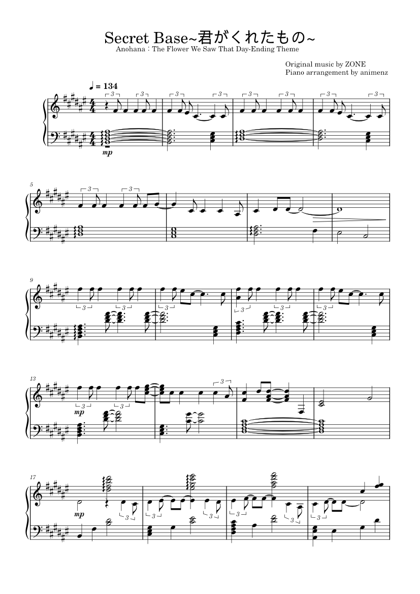 Secret base~Kimi Ga Kure Tamono~ – Animenz secret base（animenz） Sheet ...