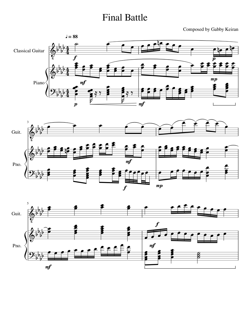 Final Battle Sheet music for Piano, Guitar (Mixed Duet) | Musescore.com