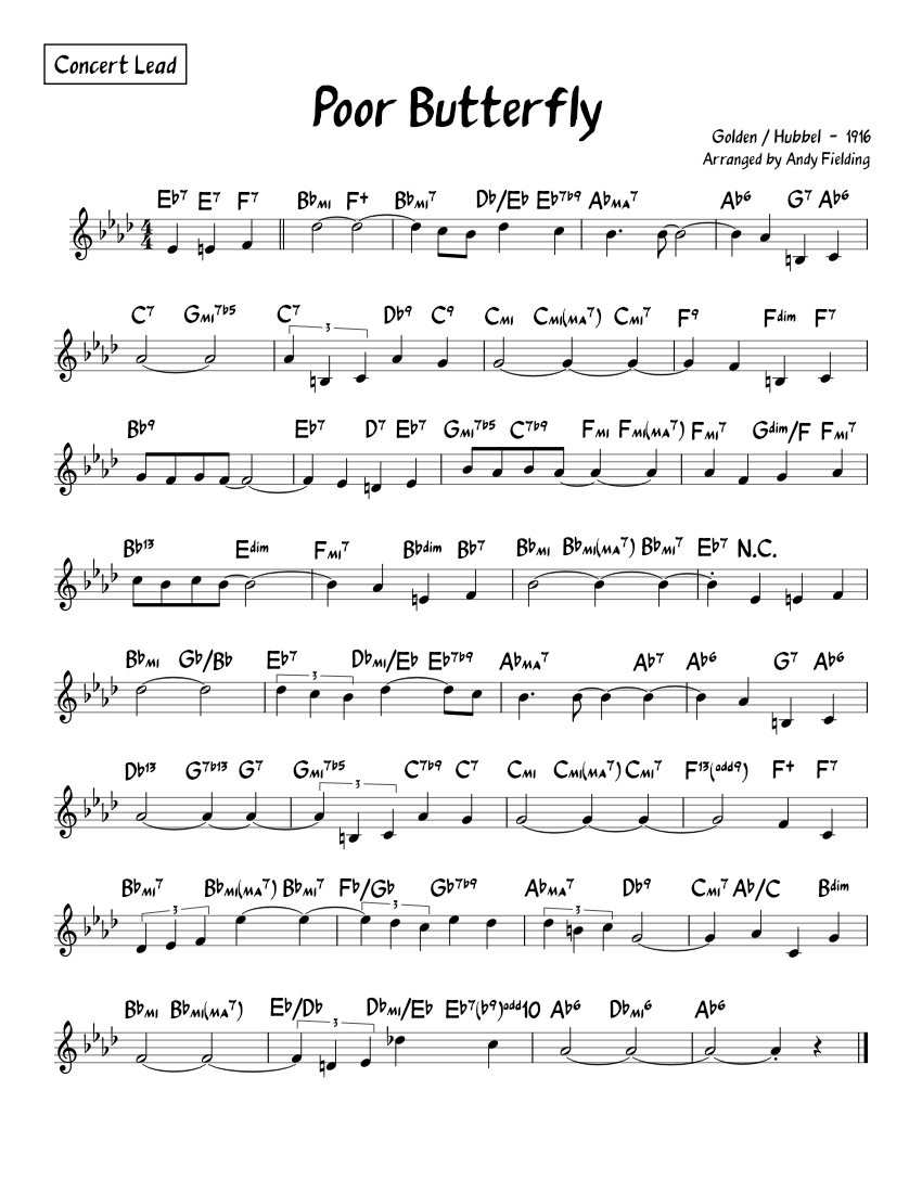 Poor Butterfly – Raymond Hubbell (lead sheet with jazz changes) Sheet ...