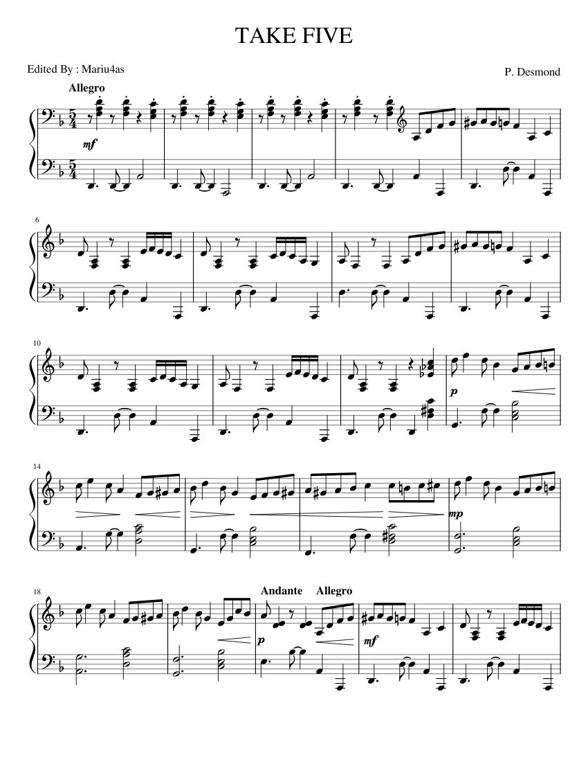 TAKE_FIVE Sheet music for Piano (Solo) | Musescore.com