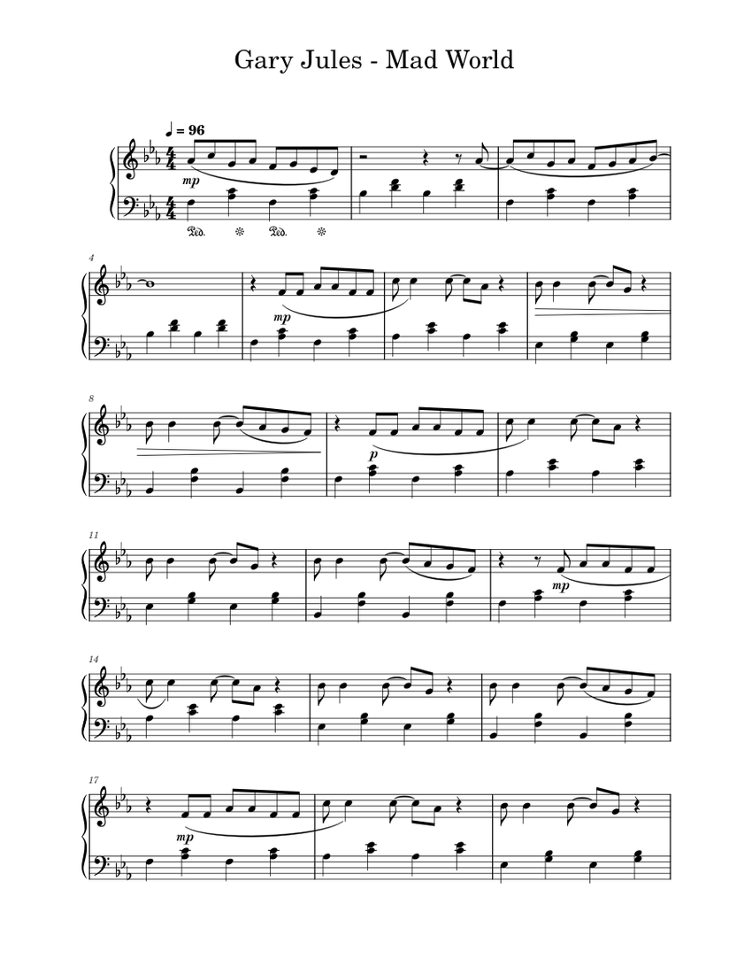 Gary Jules - Mad World Sheet music for Piano (Solo) | Musescore.com