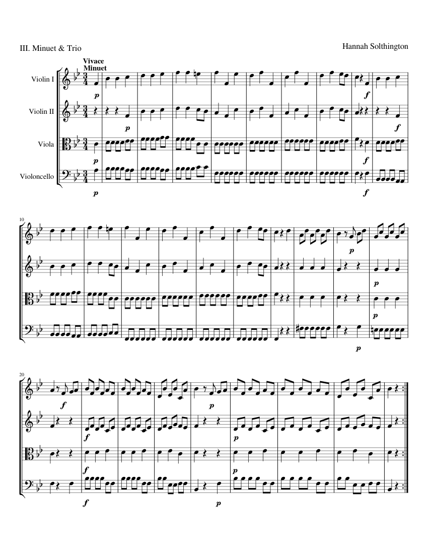 III. Minuet & Trio - from String Quartet No.1 in G Minor Sheet music ...