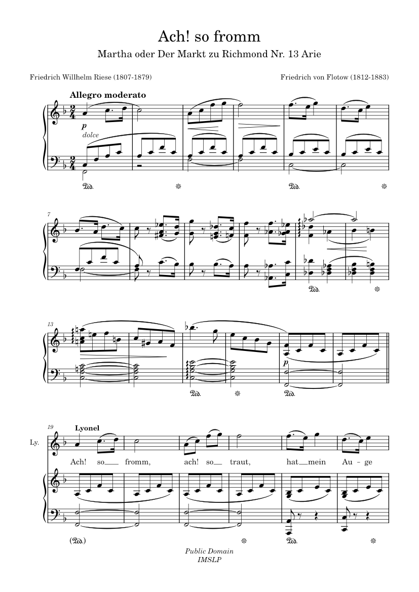 Martha – Friedrich von Flotow Ach! so fromm Martha Nr. 13 Sheet Music ...