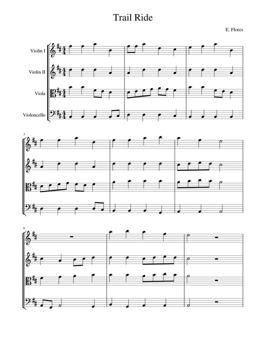 Trail Ride Sheet music for Violin, Viola, Cello (String Quartet ...