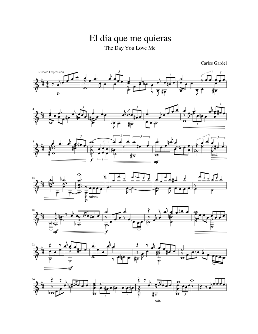 El Dia Que Me Quieras Sheet music for Guitar (Solo) | Musescore.com