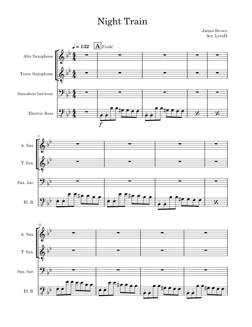 Night train – James Brown Sheet Music with Chords for Saxophone alto ...