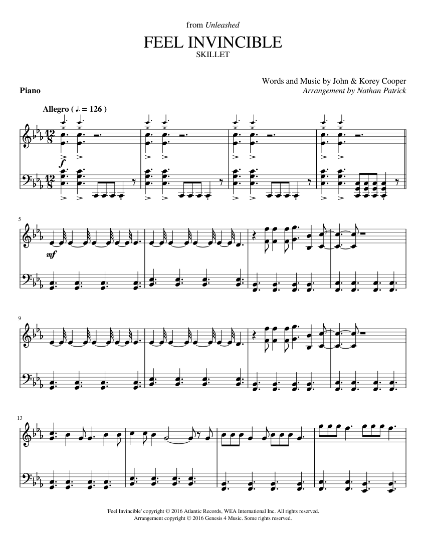 Feel Invincible - Skillet - Piano Sheet music for Piano (Solo ...