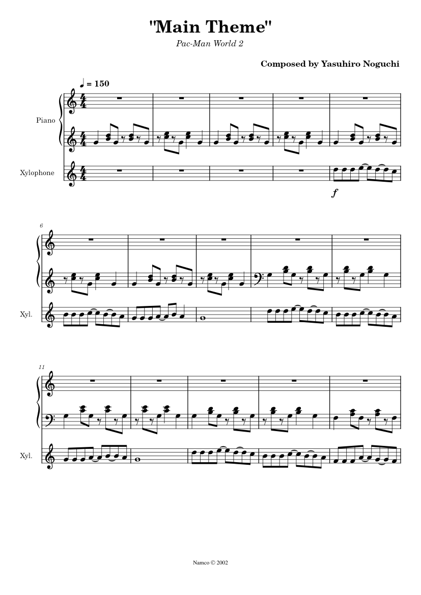 main theme pac-man 2 Sheet Music for Piano, Xylophone (Mixed Duet ...