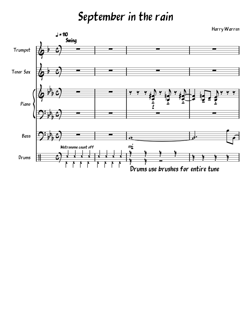 September in the rain#1 Sheet music for Piano, Saxophone tenor, Trumpet ...