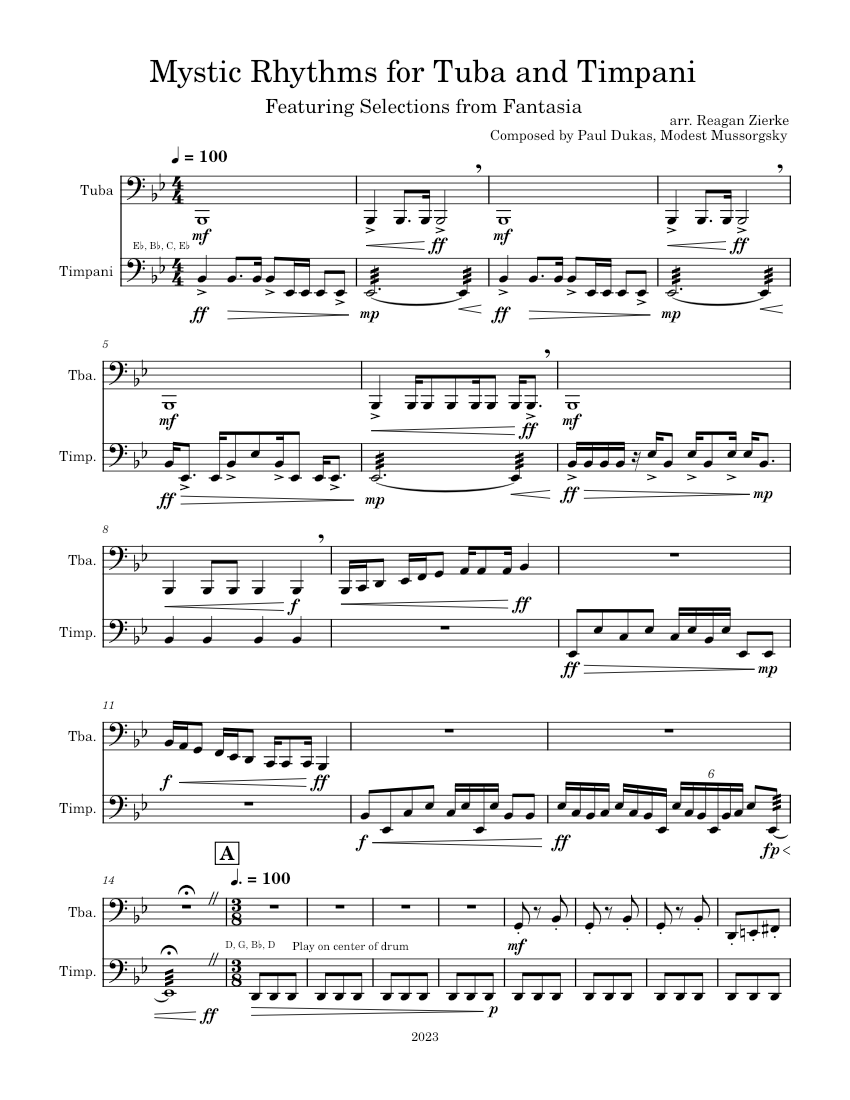 Mystic Rhythms for Tuba and Timpani Sheet music for Tuba, Timpani ...