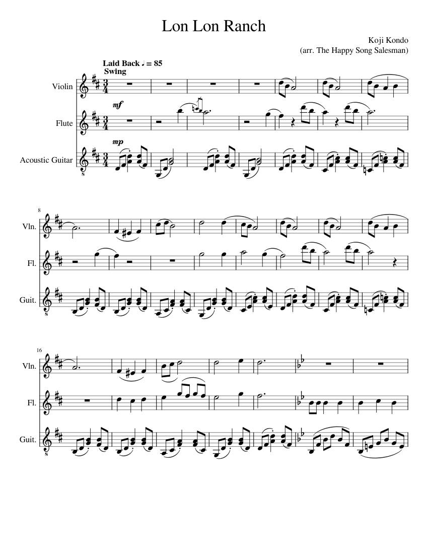 Lon Lon Ranch Ensemble Sheet music for Flute, Violin, Guitar (Mixed ...