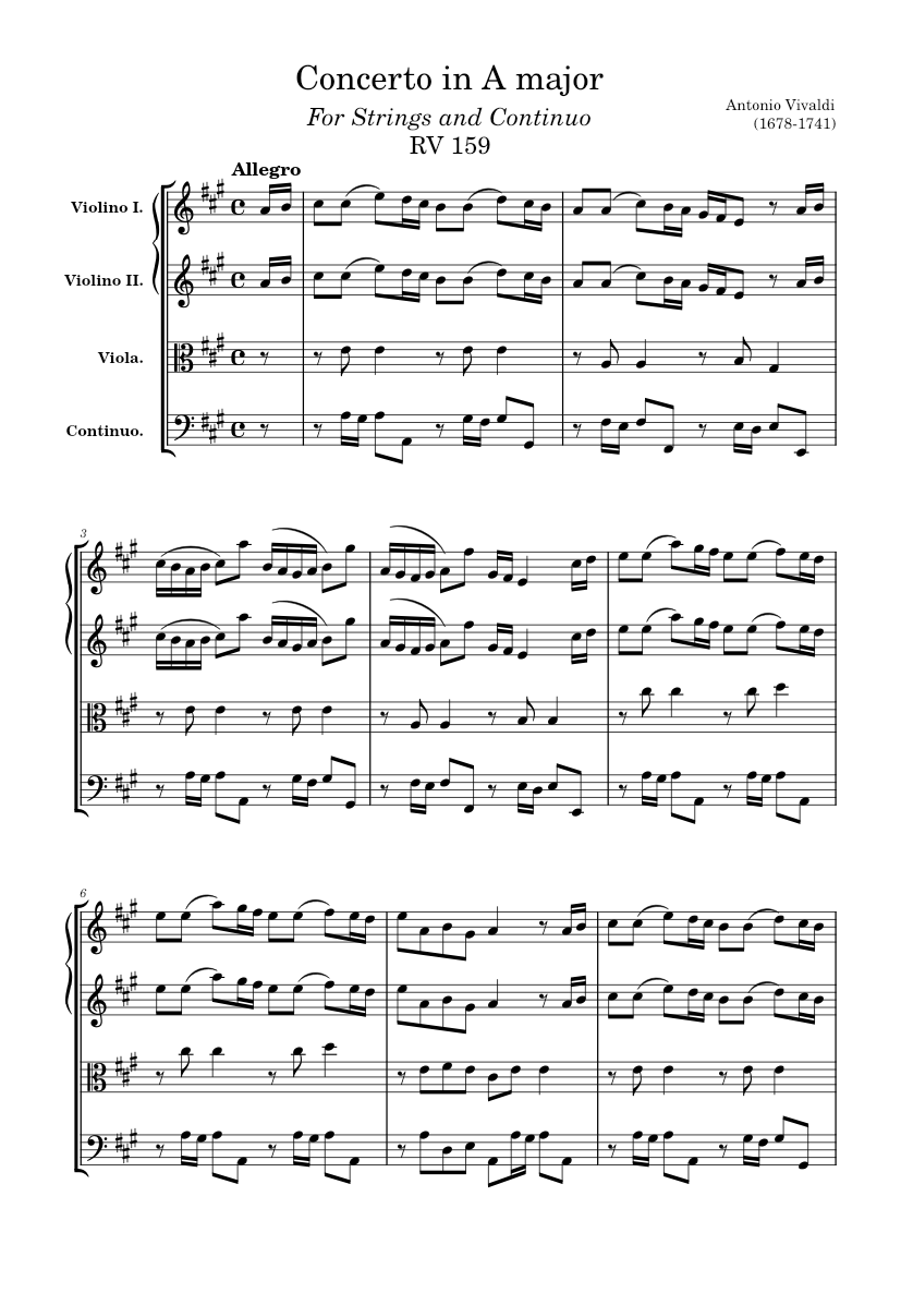 Concerto for Strings in A major, RV 159 – Antonio Vivaldi Sheet music for Strings group (String ...