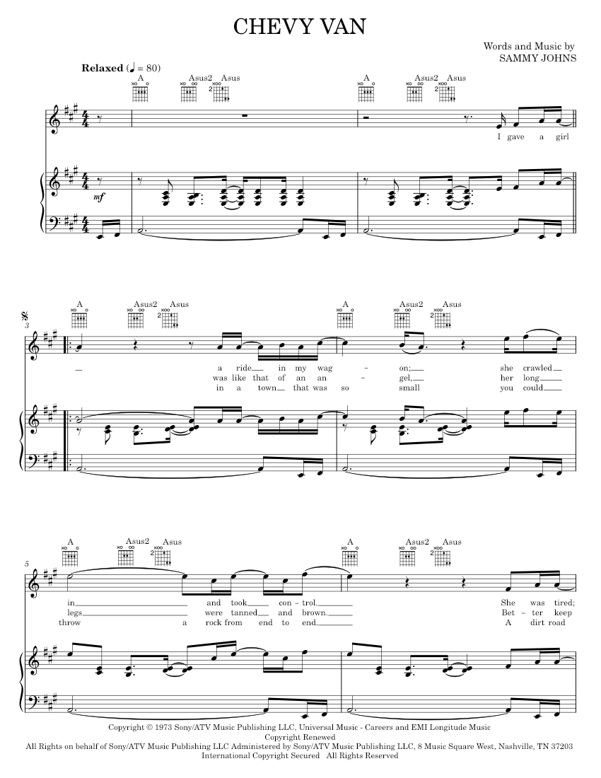 Play Official version of Chevy van Sheet Music by Sammy Johns for Piano ...