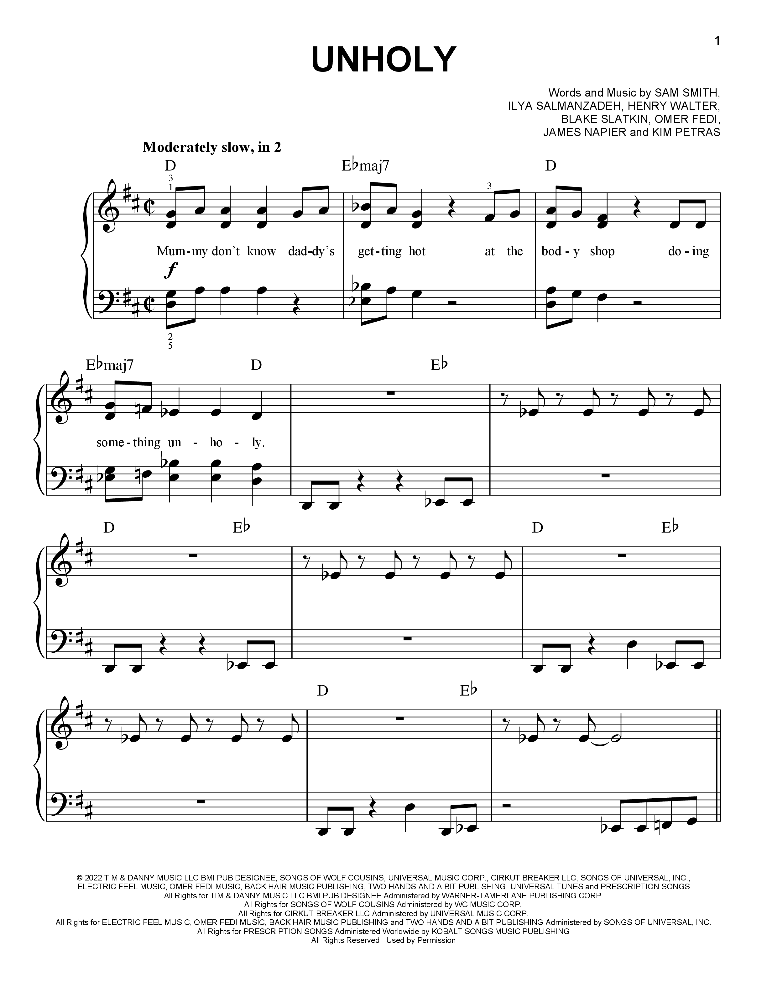 Play Official version of Unholy sheet music by Sam Smith for Piano ...