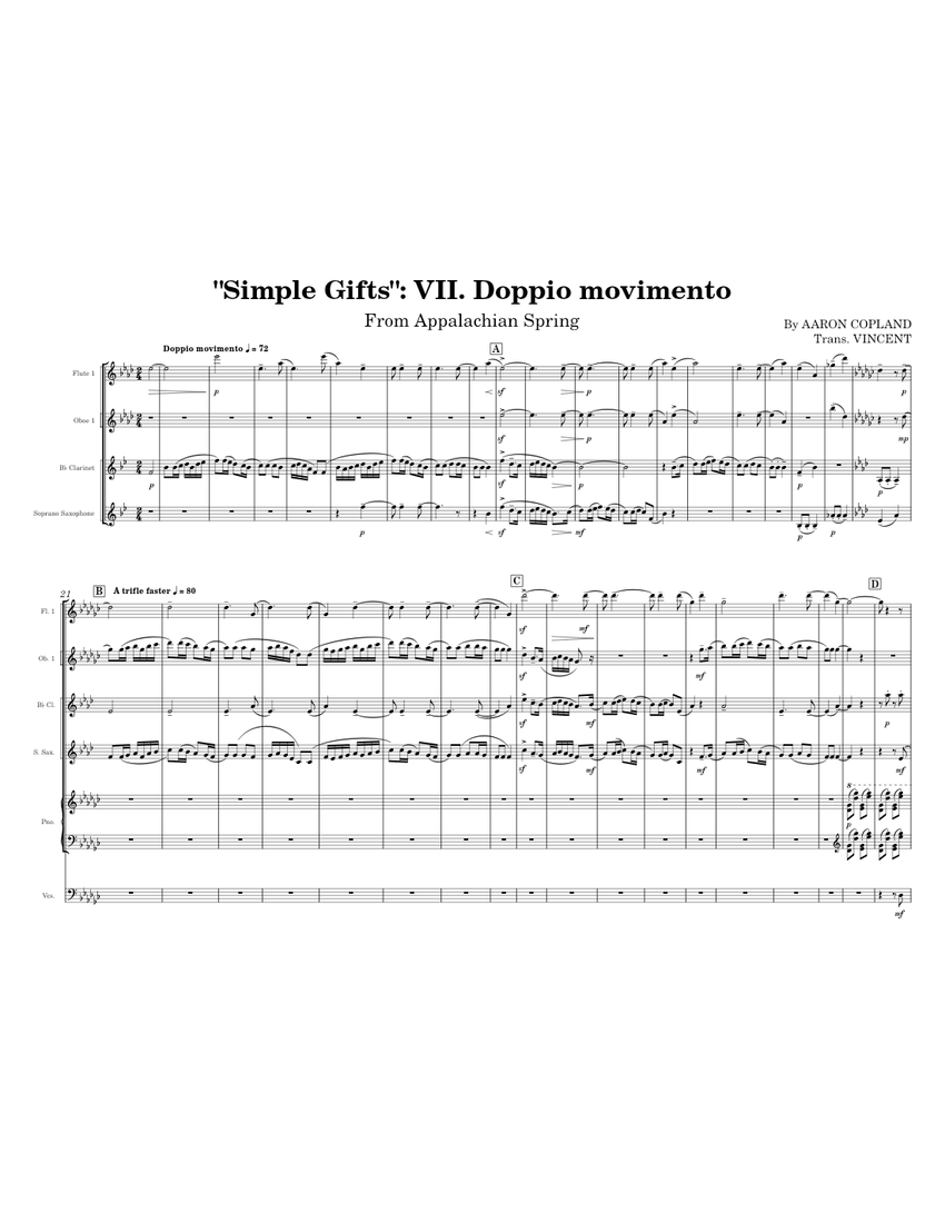 Appalachian Spring – Aaron Copland (Simple Gifts Excerpt) Sheet music ...
