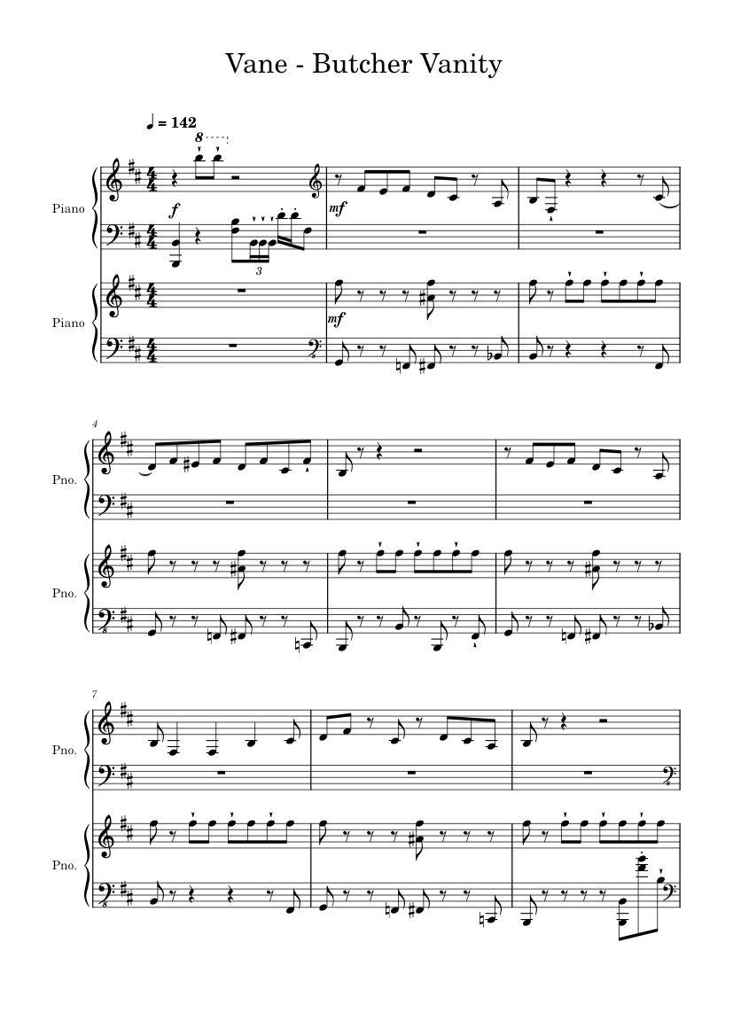 Vane - BUTCHER VANITY Piano Ver. Sheet music for Piano (Piano Duo) | Musescore.com
